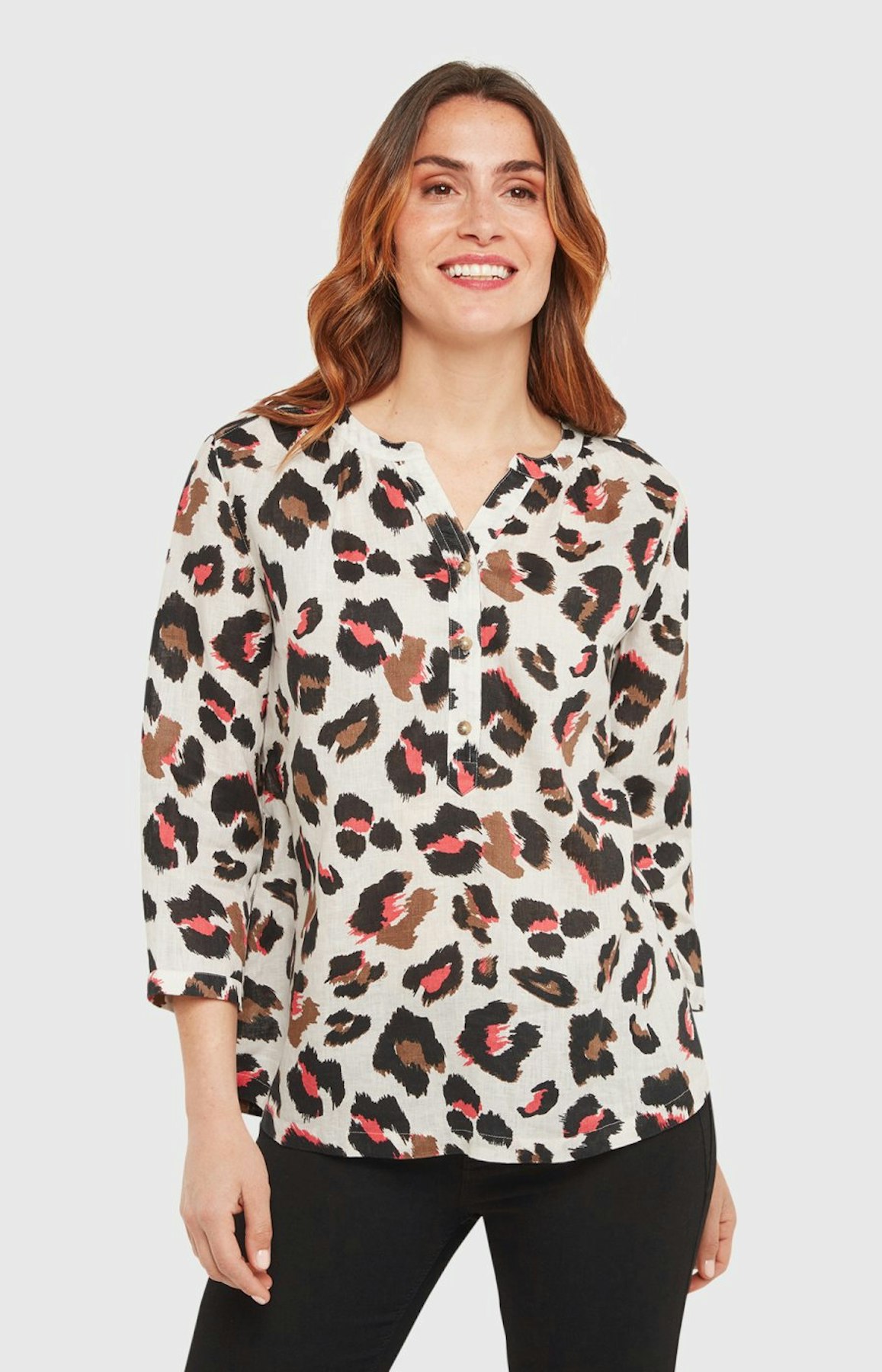 3/4-Arm Bluse mit Animal-Print in Weiß - von BONITA – Bonita