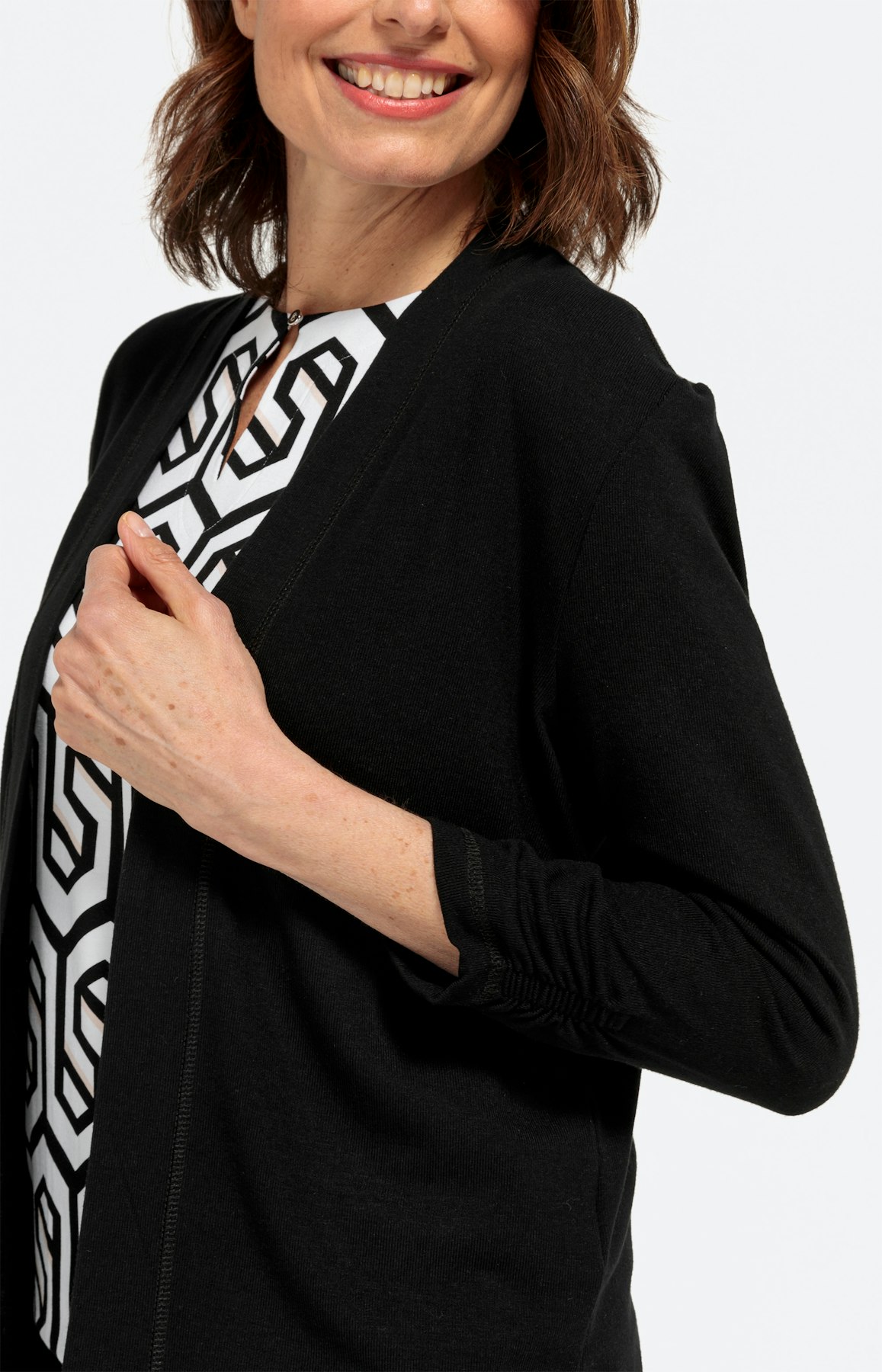 Verschlussloser Jersey-Cardigan mit gerafftem 3/4-Arm – Bonita