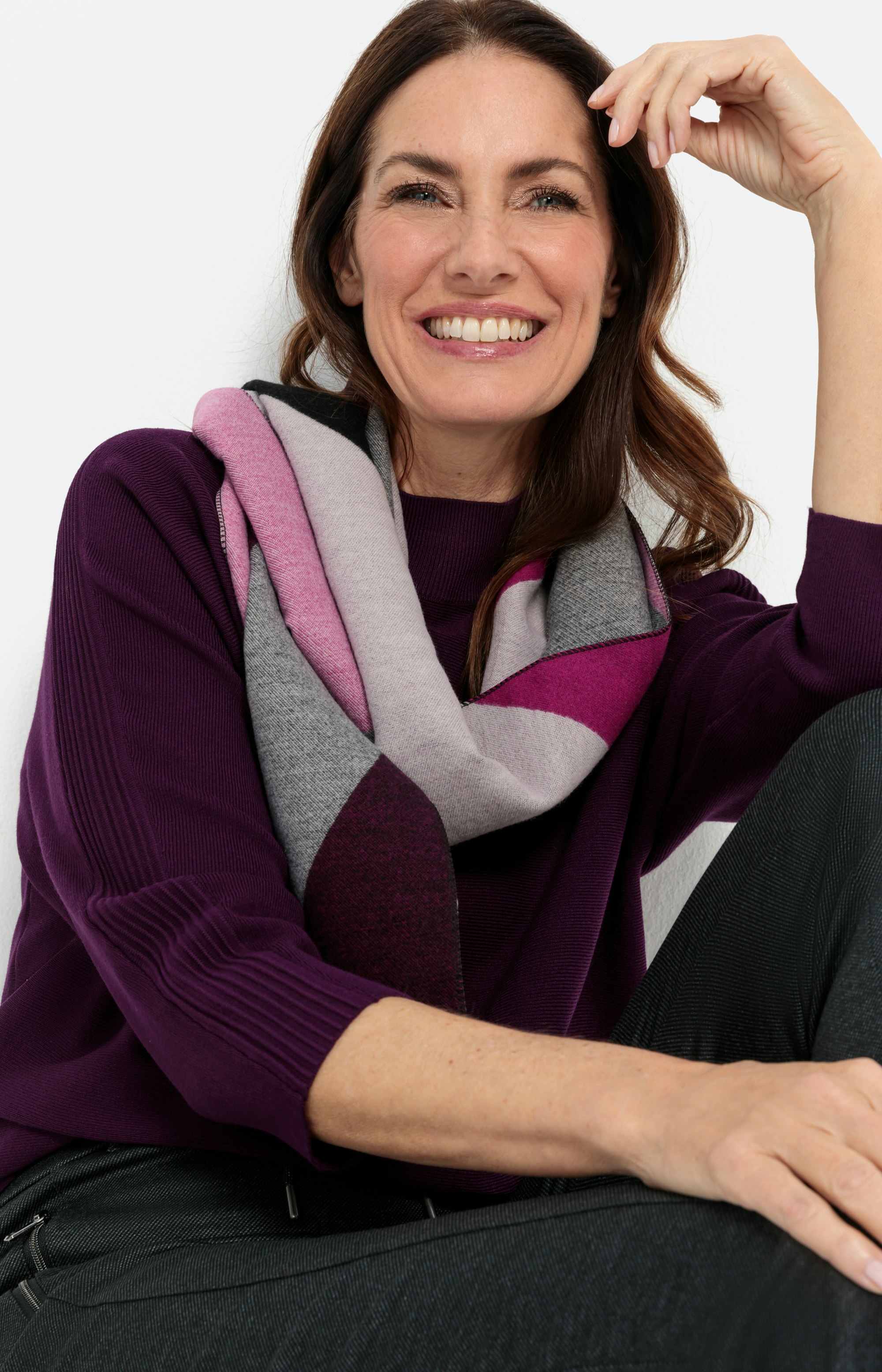 Strukturierter Pullover mit 3/4-Fledermausärmel – Bonita